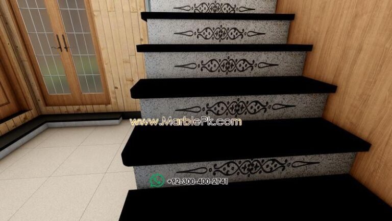 Jet Black Granite & White Granite with Floral Riser stairs - Marble Pk