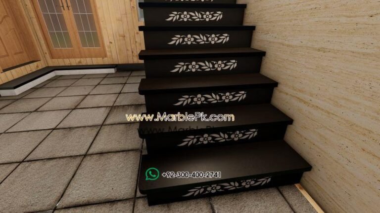 Jet Black Granite with Floral Riser stairs - Marble Pk
