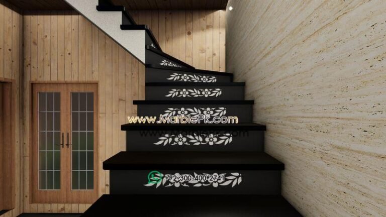 Jet Black Granite with Floral Riser stairs - Marble Pk