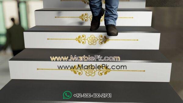 jet black granite + Black & White Riser B stairs - Marble Pk