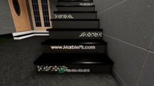 Jet Black Granite with ever changing Floral Riser stairs - Marble Pk