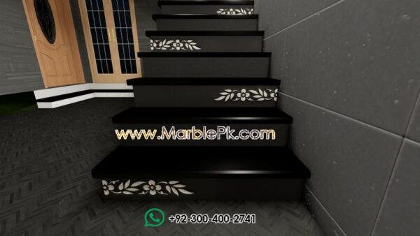 Jet Black Granite with ever changing Floral Riser stairs - Marble Pk