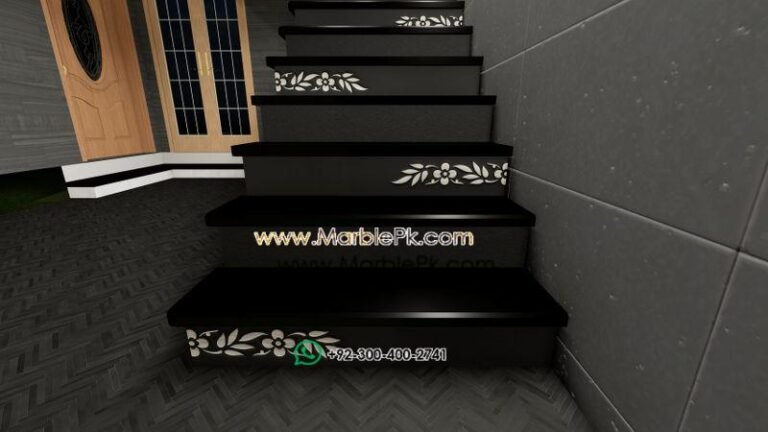 Jet Black Granite with ever changing Floral Riser stairs - Marble Pk