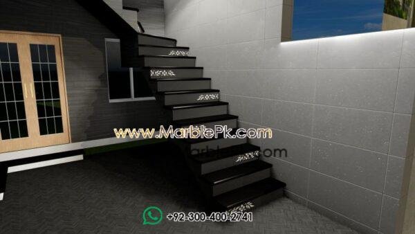 Jet Black Granite with ever changing Floral Riser stairs - Marble Pk