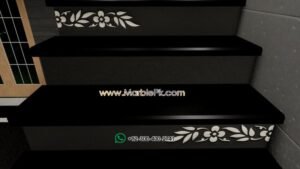 Jet Black Granite & Snow White Granite with Floral Riser stairs - Marble Pk