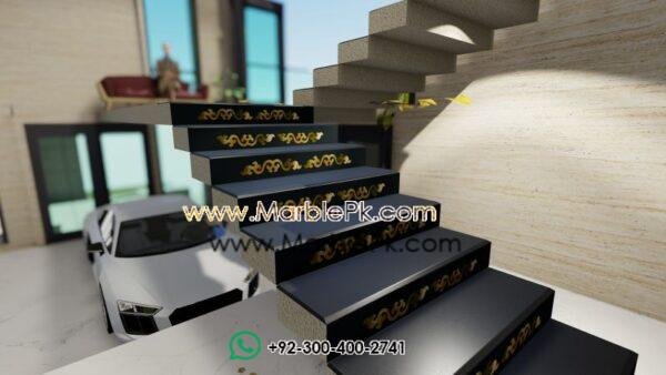 jet black granite + Black & White Riser B stairs - Marble Pk