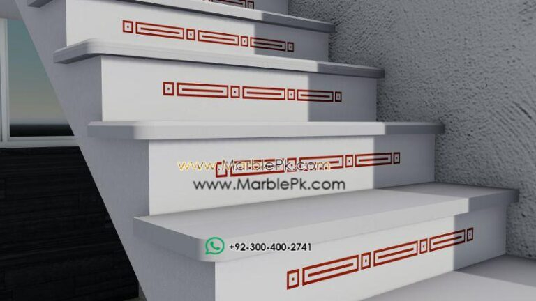 Snow White Granite with Versace Riser in red stairs - Marble Pk