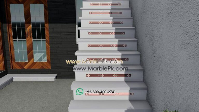 Snow White Granite with Versace Riser in red stairs - Marble Pk