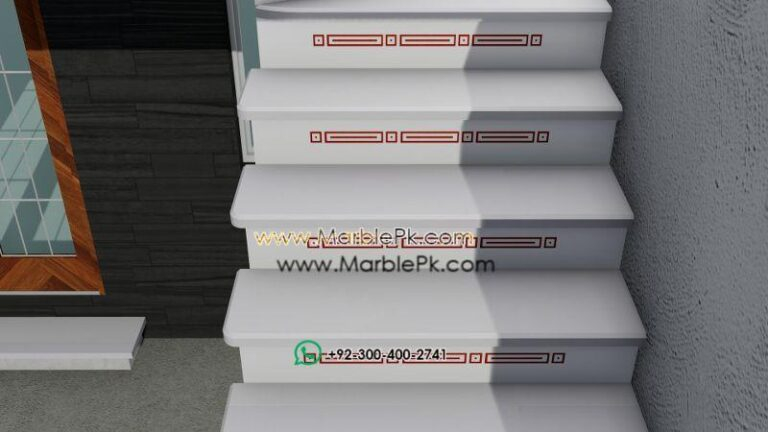 Snow White Granite with Versace Riser in red stairs - Marble Pk