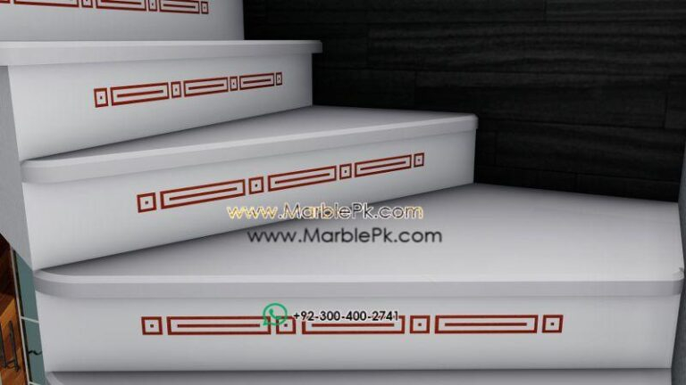 Snow White Granite with Versace Riser in red stairs - Marble Pk
