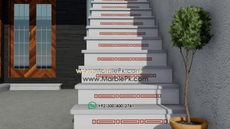Snow White Granite with Versace Riser in red stairs - Marble Pk