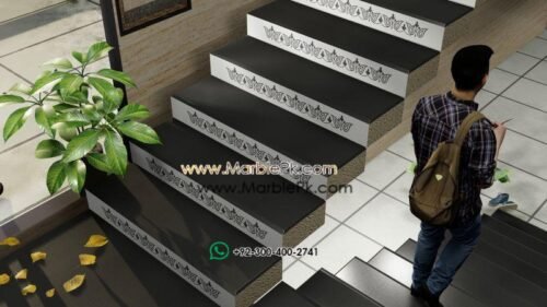 jet black granite + Black & White Riser A stairs - Marble Pk