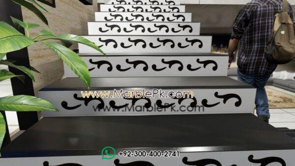 jet black granite + Black & White Riser B stairs - Marble Pk